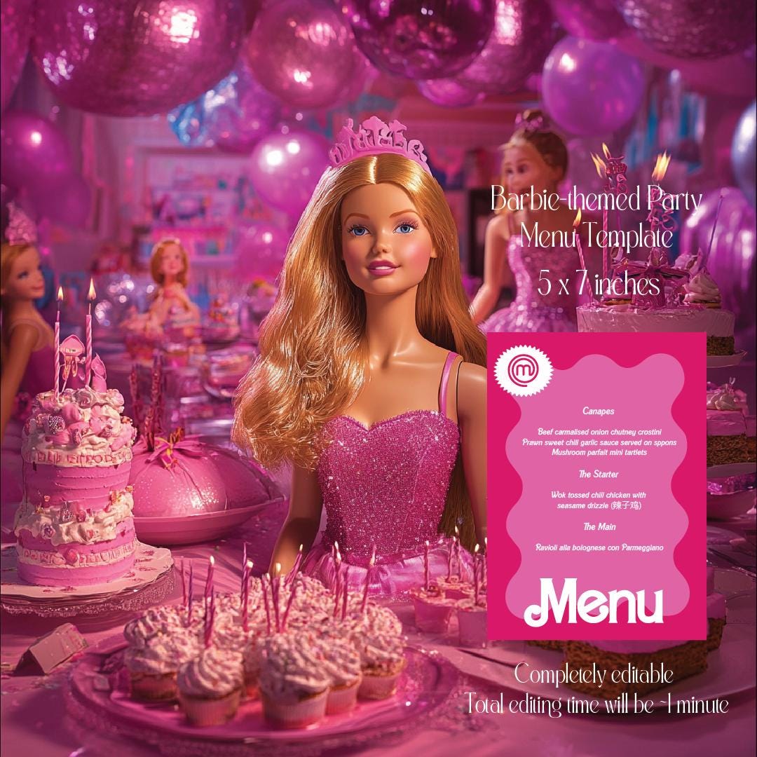 Editable Barbie Menu Template, Personalised Invite (kids Birthdays ...