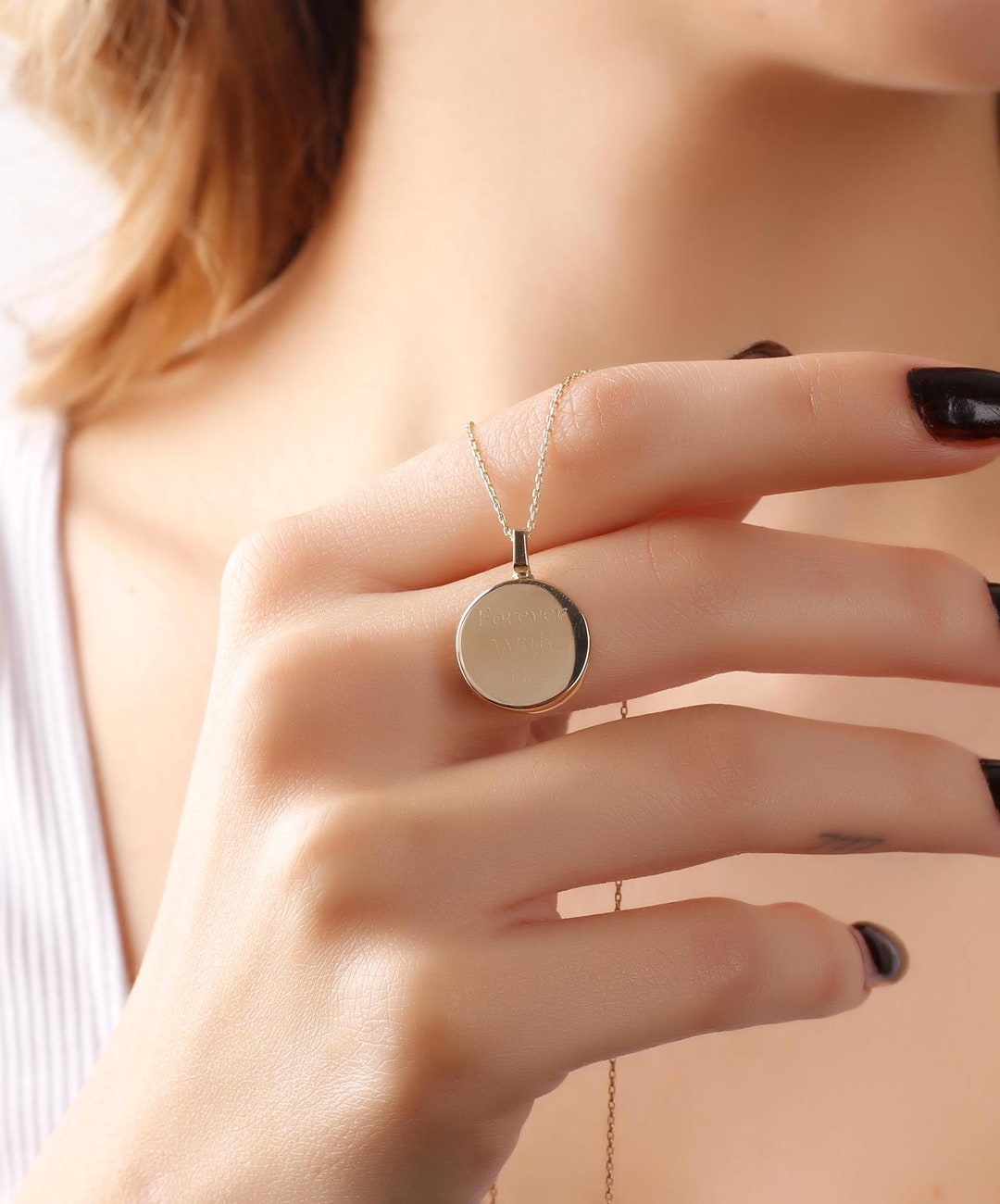 14K 18K Solid Gold Cremation Urn Disc Necklace, Gold Urn Necklace ...