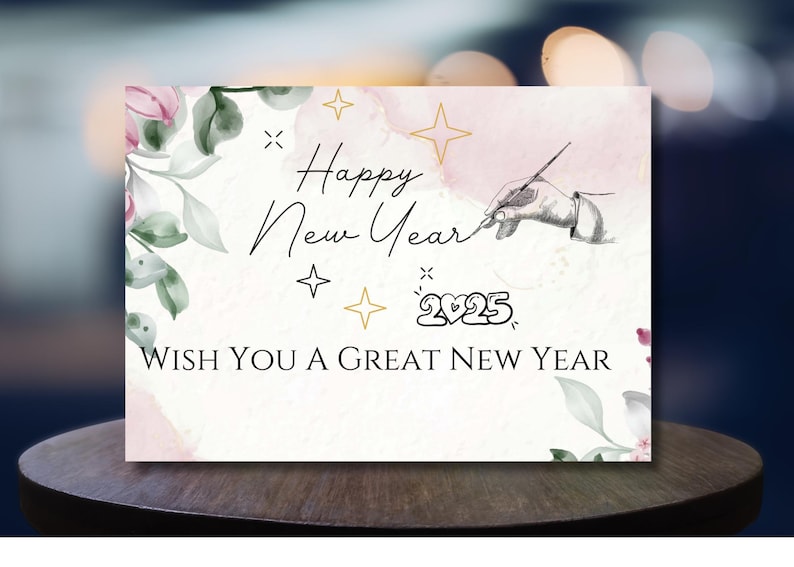 Printable Happy New Year 2025 Card Template Flora Esthetic Design Card ...