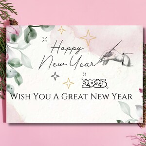 Printable Happy New Year 2025 Card Template Flora Esthetic Design Card ...