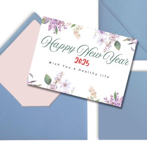 Printable Happy New Year 2025 Card Template Flora Esthetic Design Card ...