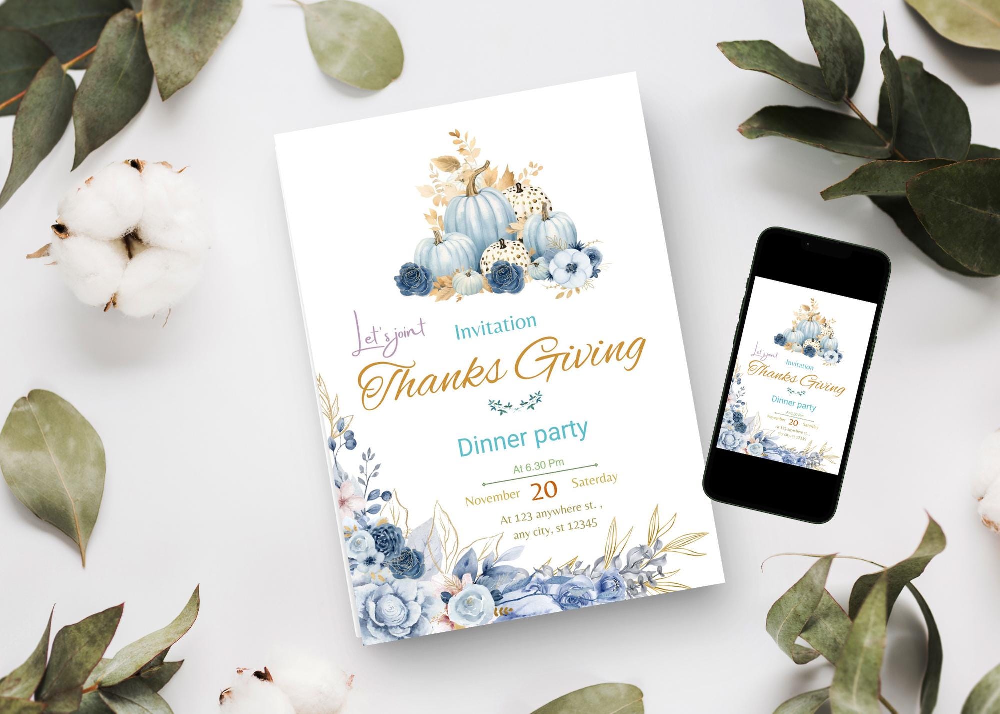 Printable Thanksgiving Invitation Card,thanksgiving Invitation ...