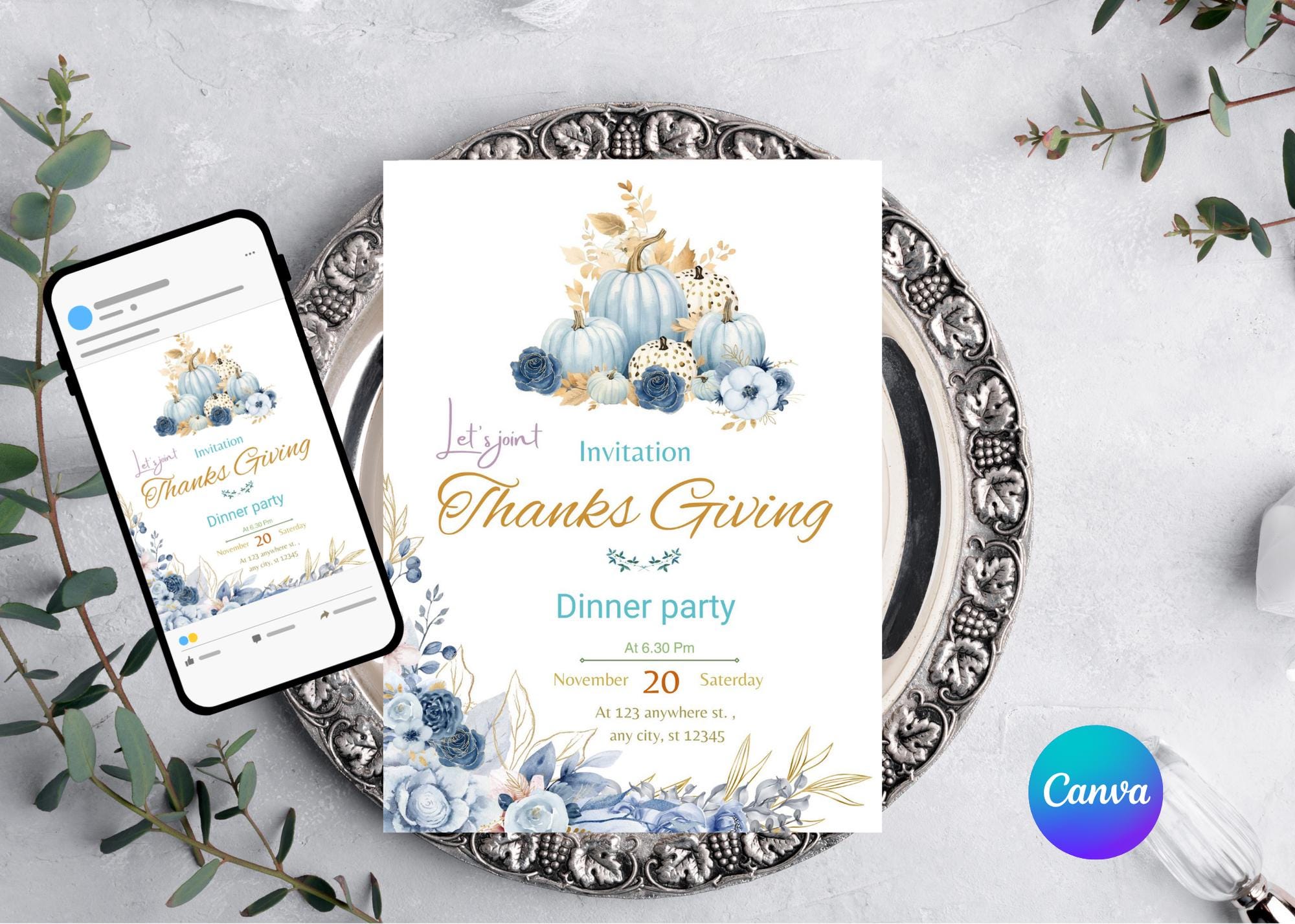 Printable Thanksgiving Invitation Card,thanksgiving Invitation ...