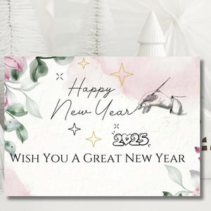 Printable Happy New Year 2025 Card Template Flora Esthetic Design Card ...