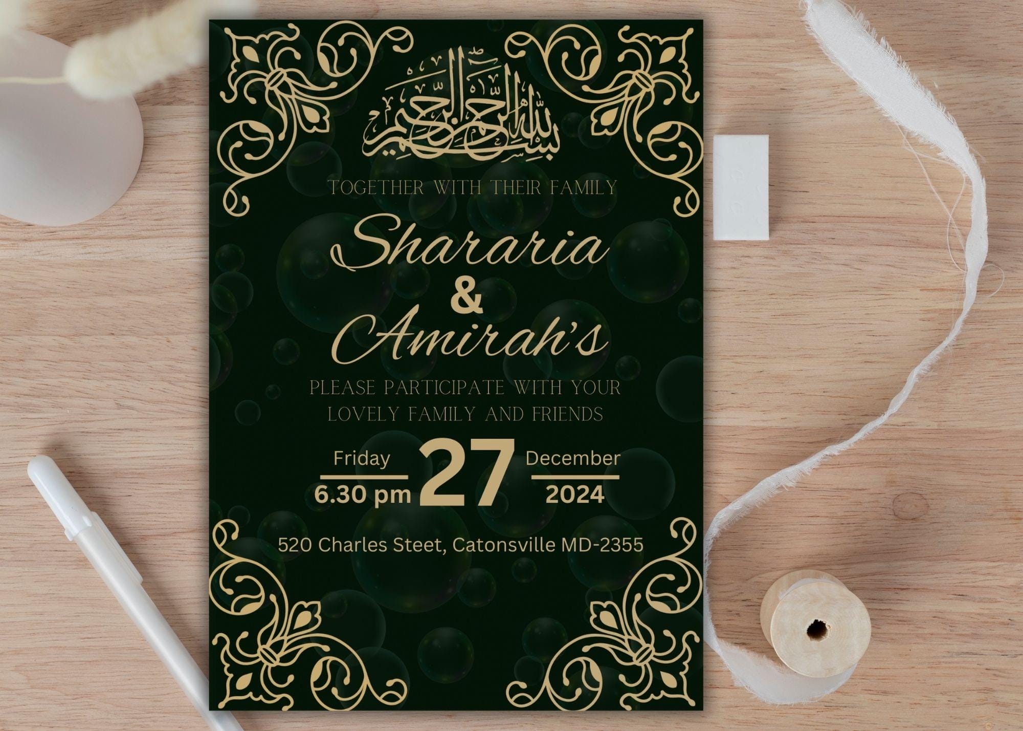 Elegant Muslim Wedding Card Template Islamic Wedding Invitation ...