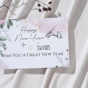 Printable Happy New Year 2025 Card Template Flora Esthetic Design Card ...