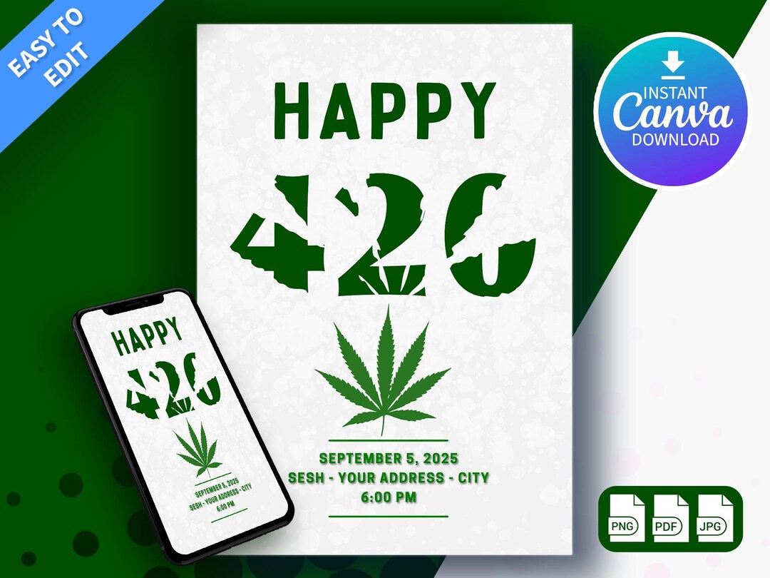 420 Party Invitation Template - Customizable Sesh Invite - Editable ...