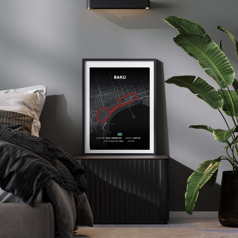 Baku F1 Circuit Poster Digital Download, Azerbaijan Track Map, Formula ...