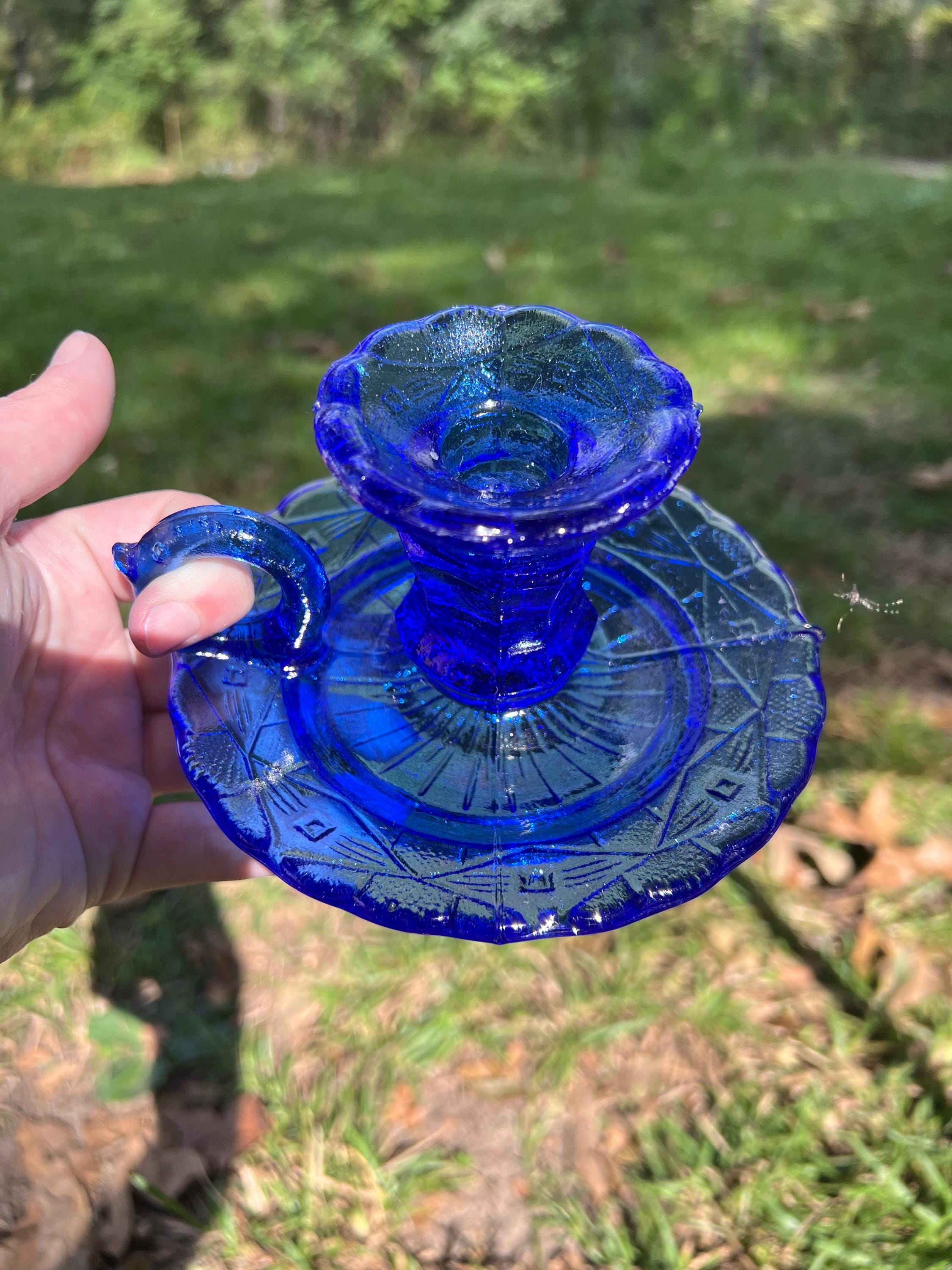 Vintage/antique HEISEY Cobalt Blue Glass Chamberstick Taper Candle ...