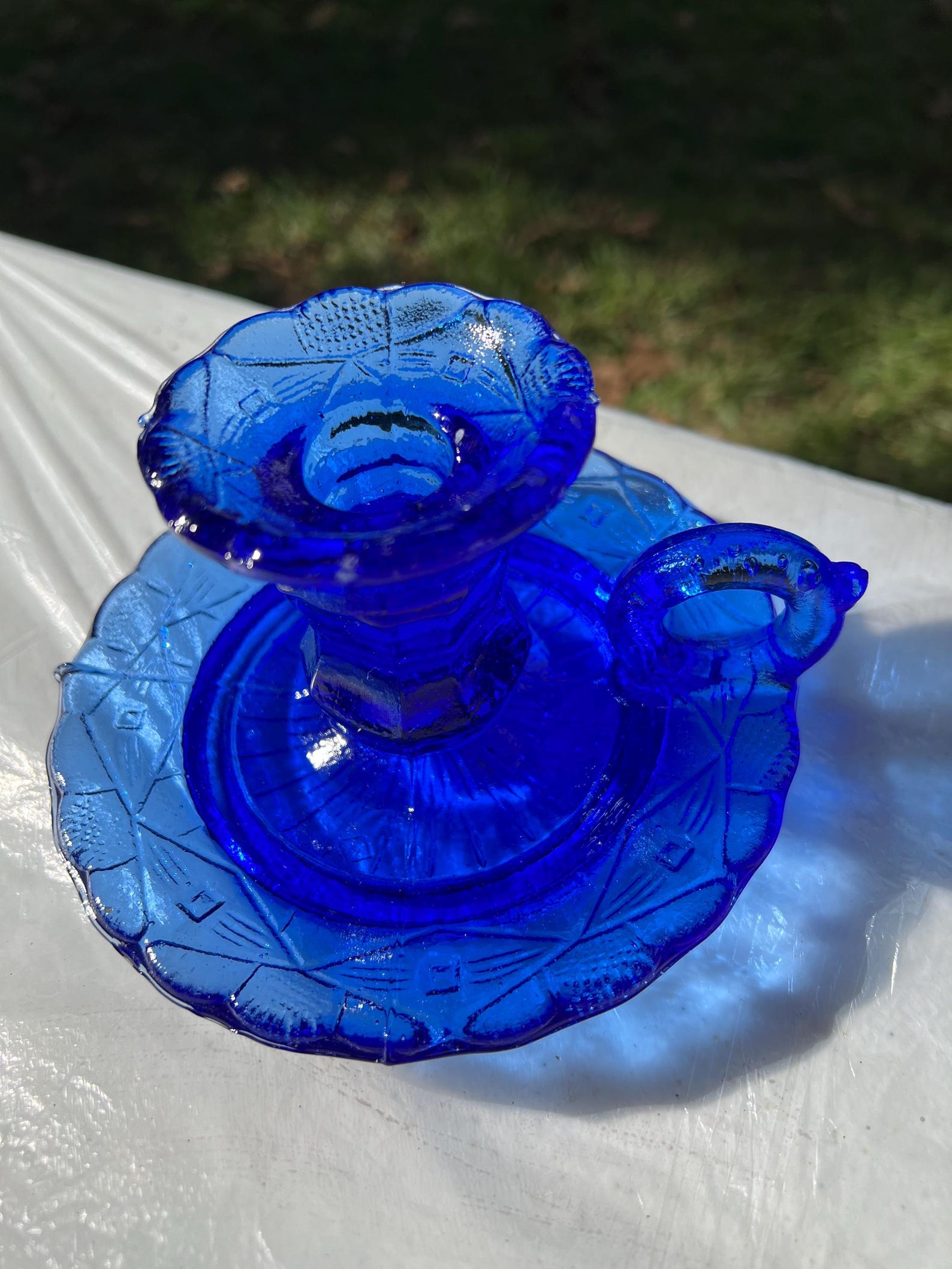 Vintage/antique HEISEY Cobalt Blue Glass Chamberstick Taper Candle ...