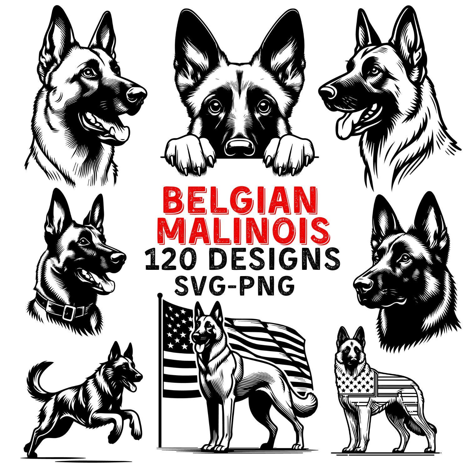 Belgian Malinois SVG Bundle, 120 Dog Designs, PNG Digital Files, Dog ...