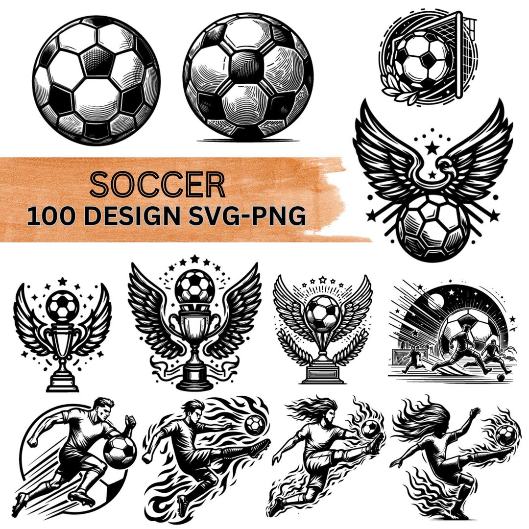 Soccer SVG Bundle, 100 Football Designs, Clipart for Cricut, PNG Files ...