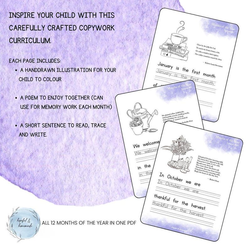 Months of the Year Copywork Curriculum - Etsy