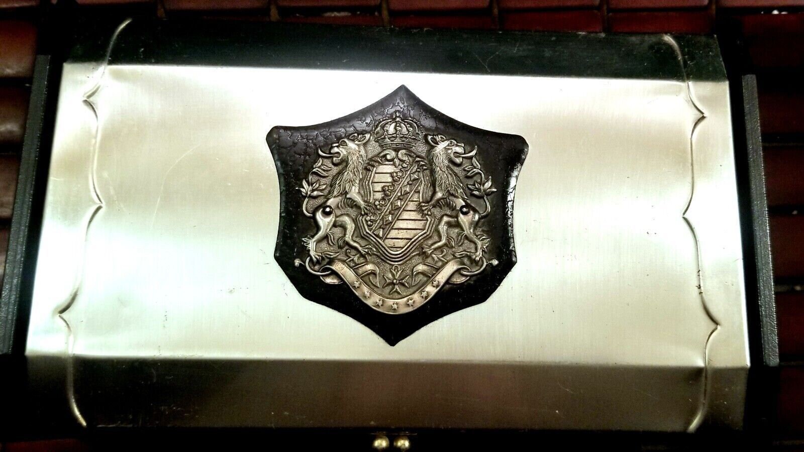 Vintage Medieval Style Metal Jewelry Box W/ Griffon Lion Coat of Arms ...