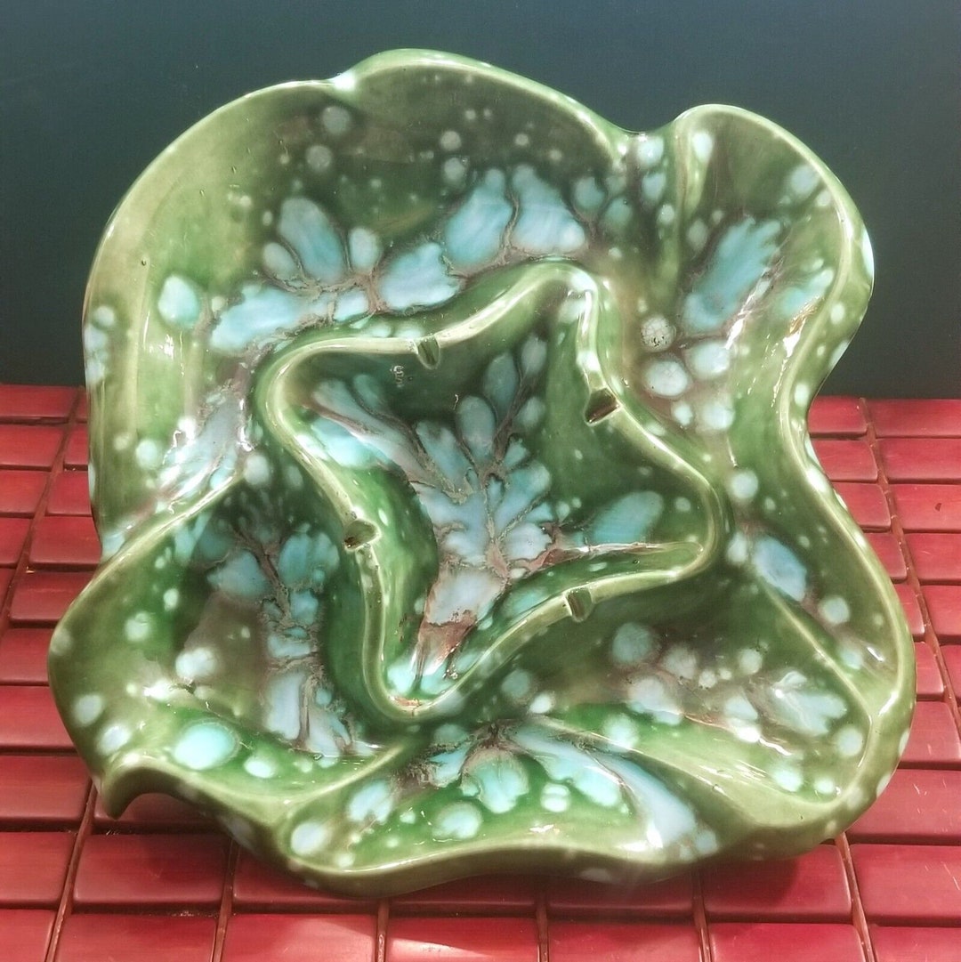 Vintage Midcentury Communal Ashtray Green & Turquoise Blue 10"x10"x3.5 ...