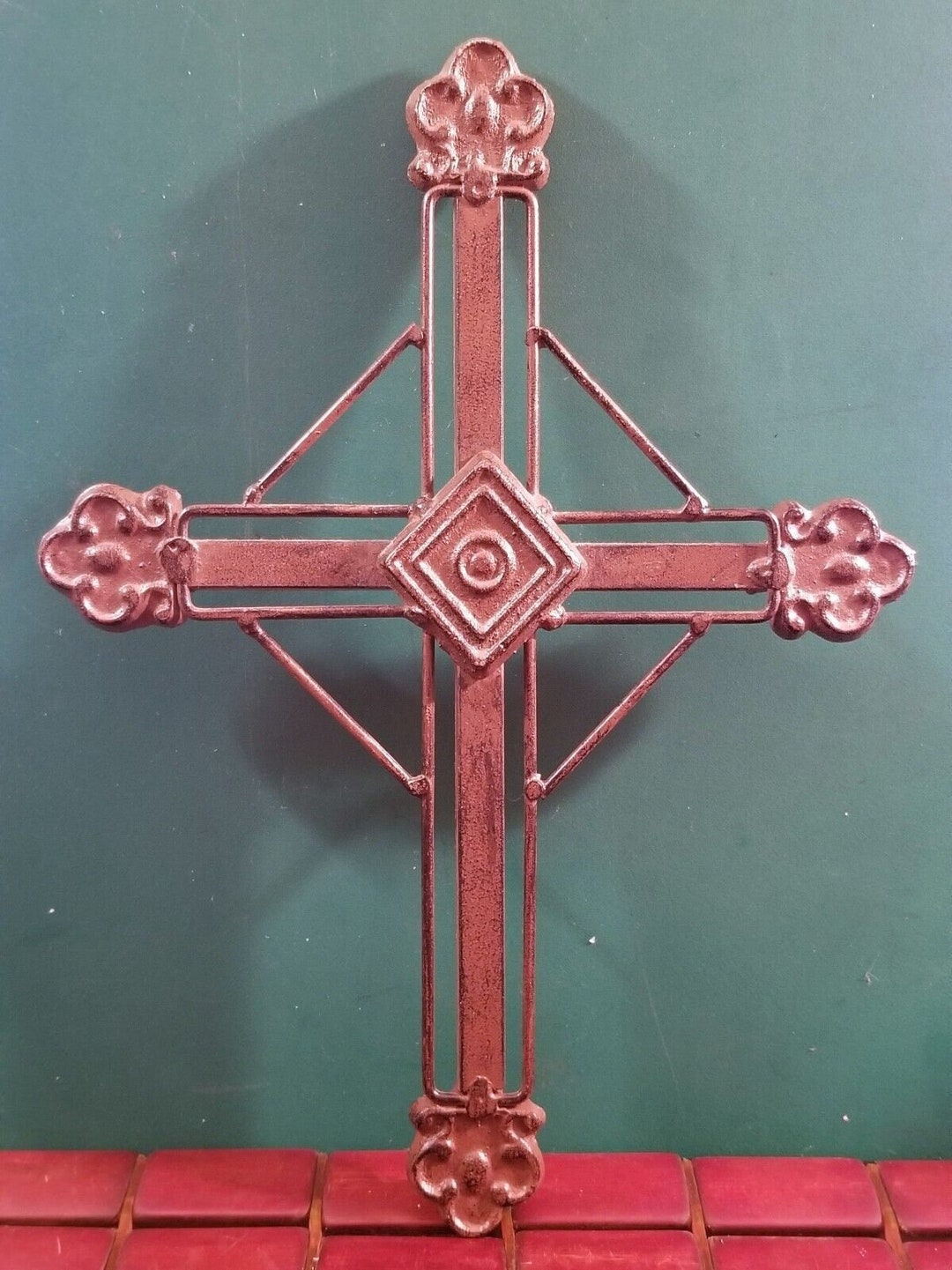 Vintage Cast Iron Geometric Art Deco Style Cross 12"x9" - Etsy