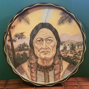 Vintage Native American Indian Metal Cocktail Serving Tray 11" Diameter ...
