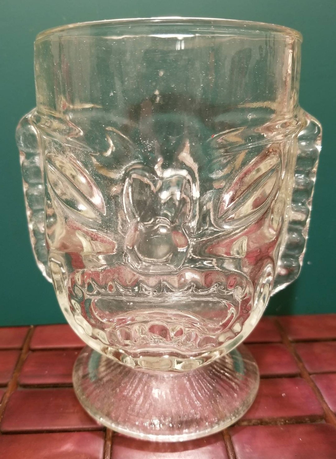 Vintage Tall Glass Two Faced Happy/angry Tiki Goblet Mug - Etsy