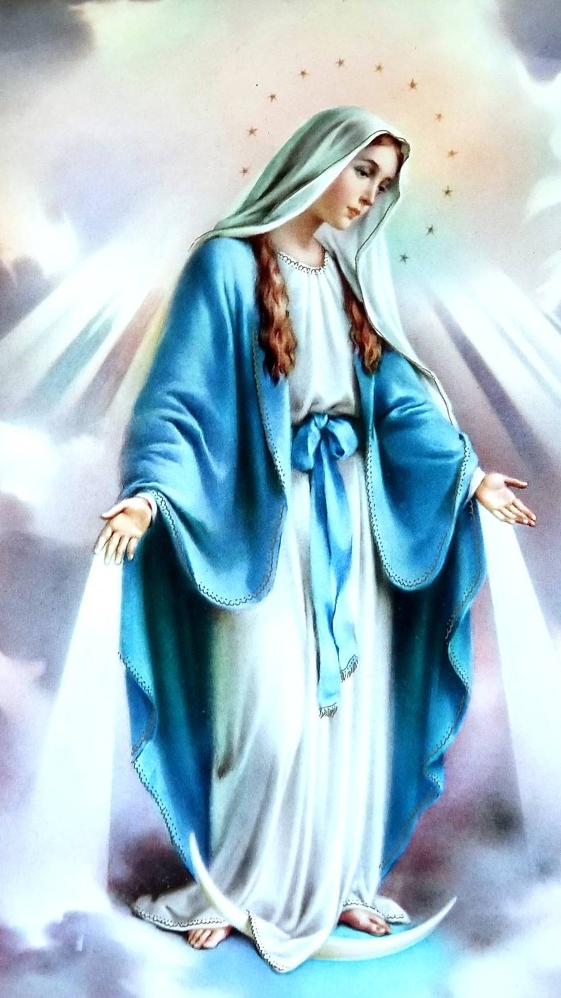 Our Lady of Grace Virgin Mary Madonna Lithograph Catholic Iconography ...