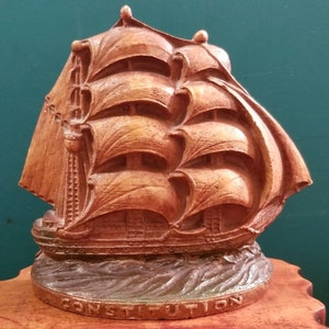 Vintage USS Constitution Old Ironsides Tall Ship Nautical Carved Wood ...
