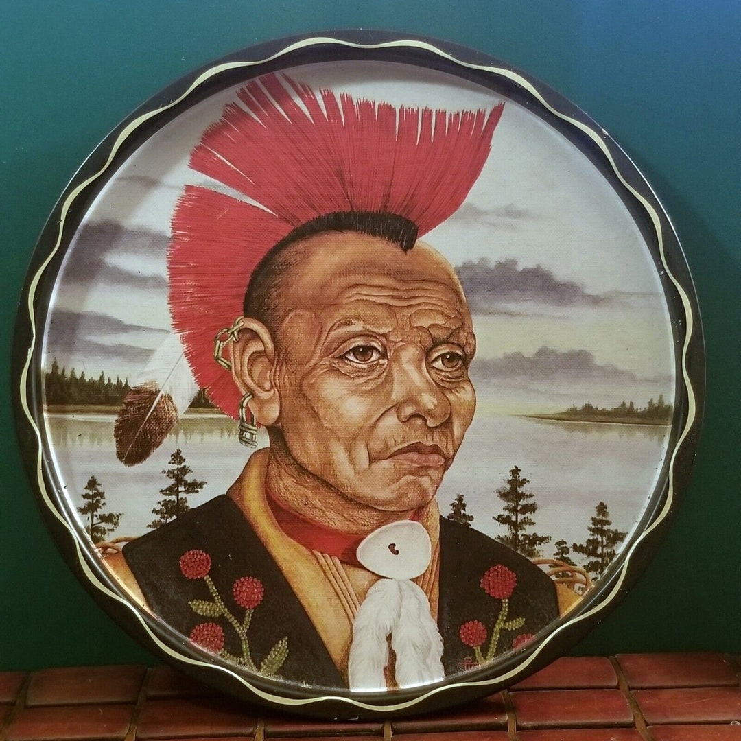 Vintage Native American Mohawk Indian Metal Cocktail Serving Tray 11 ...