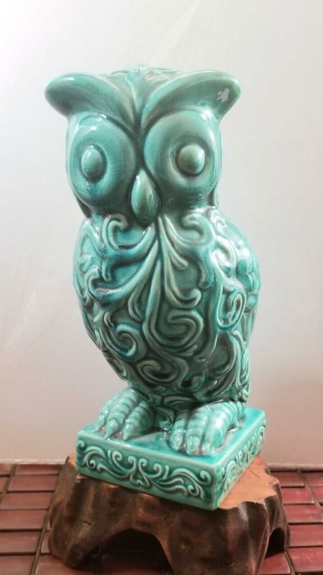Vintage Midcentury Green Ceramic Owl Statue 11"x5"x4.5" - Etsy