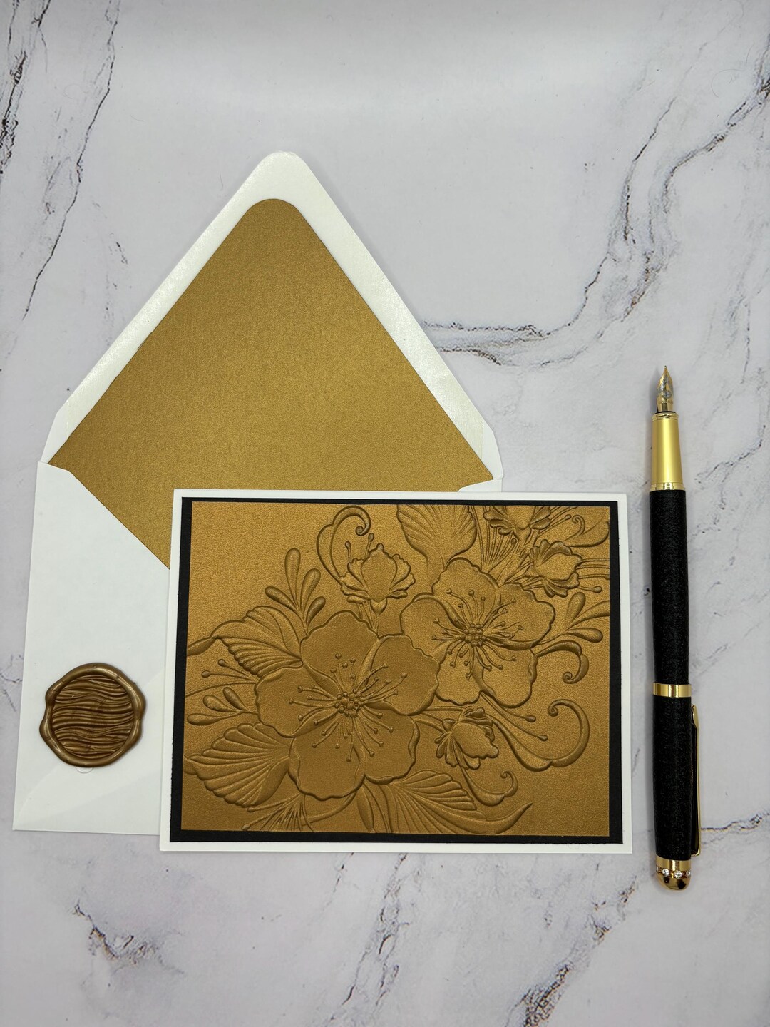 Gold Floral Embossed Blank Notecard With Envelope Liner and Wax Seal - Etsy