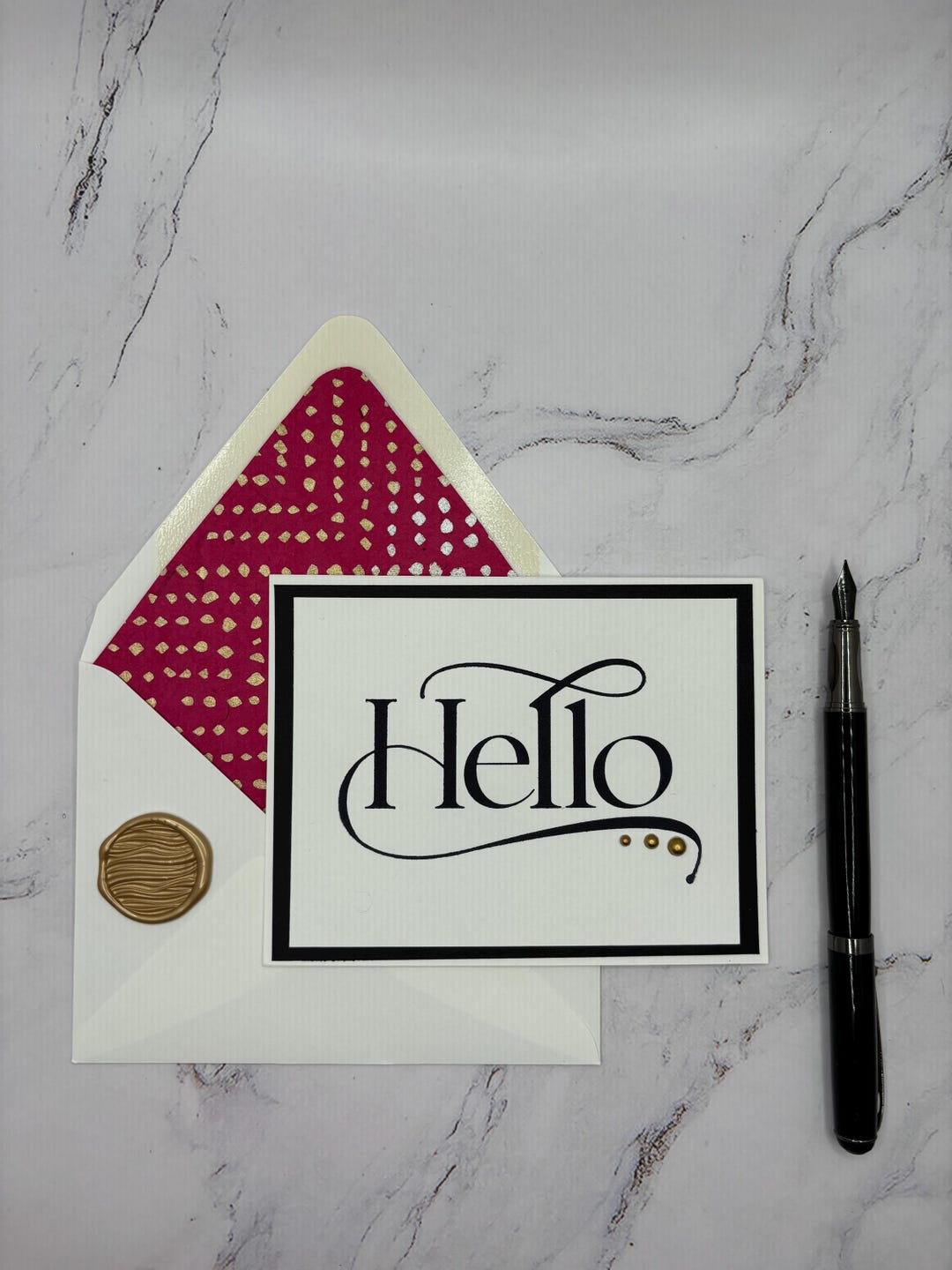 Letter Press Note Card Hello Blank Inside Includes Envelope Liner and ...