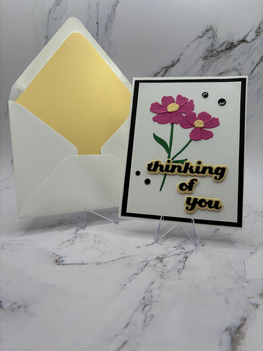 Pink Floral Thinking of You Note Card With Lined Envelope & Wax Seal - Etsy