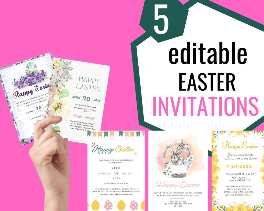 Editable Easter Party Invitations Template | Set of 5 Customizable ...