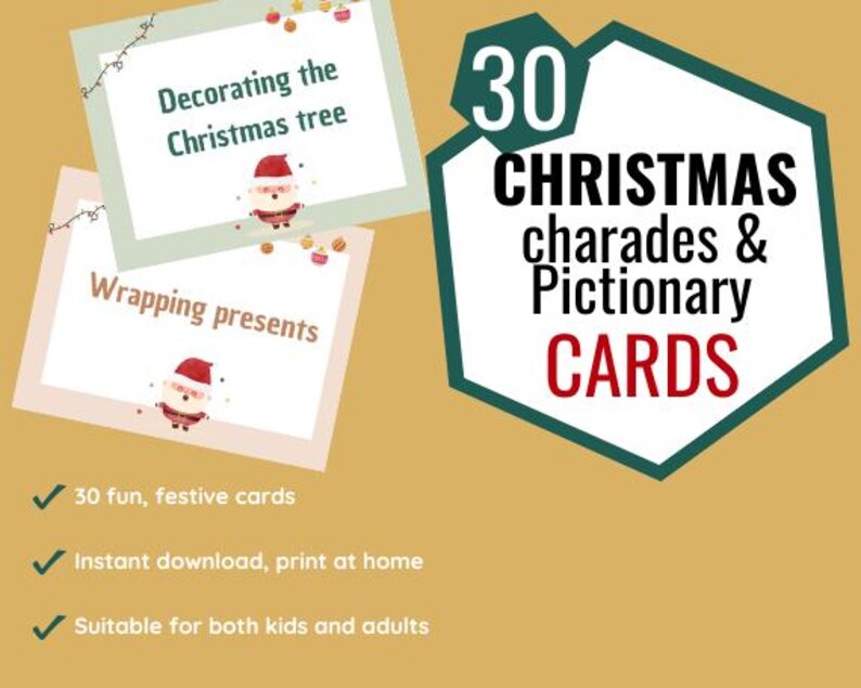 Christmas Charades & Pictionary Printable Game – 30 Fun Cards for ...