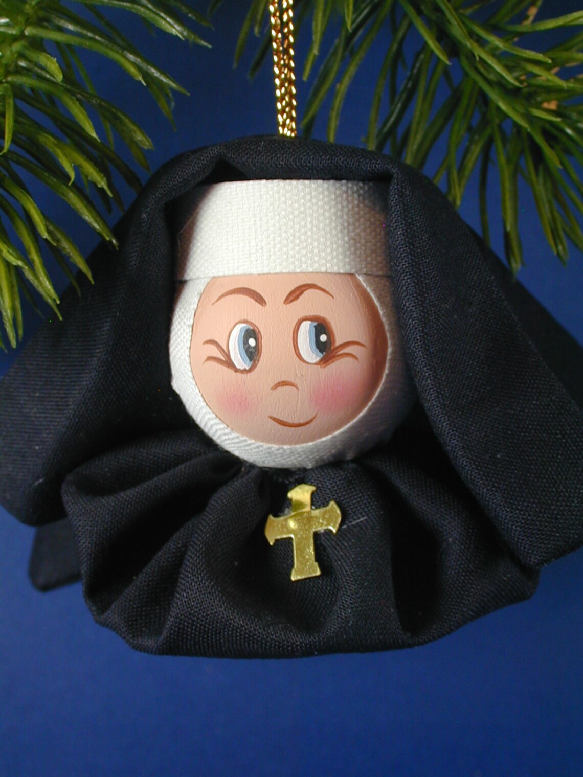 Nun Ornament/nun Wooden Head Bead Ornament/nun With Black - Etsy