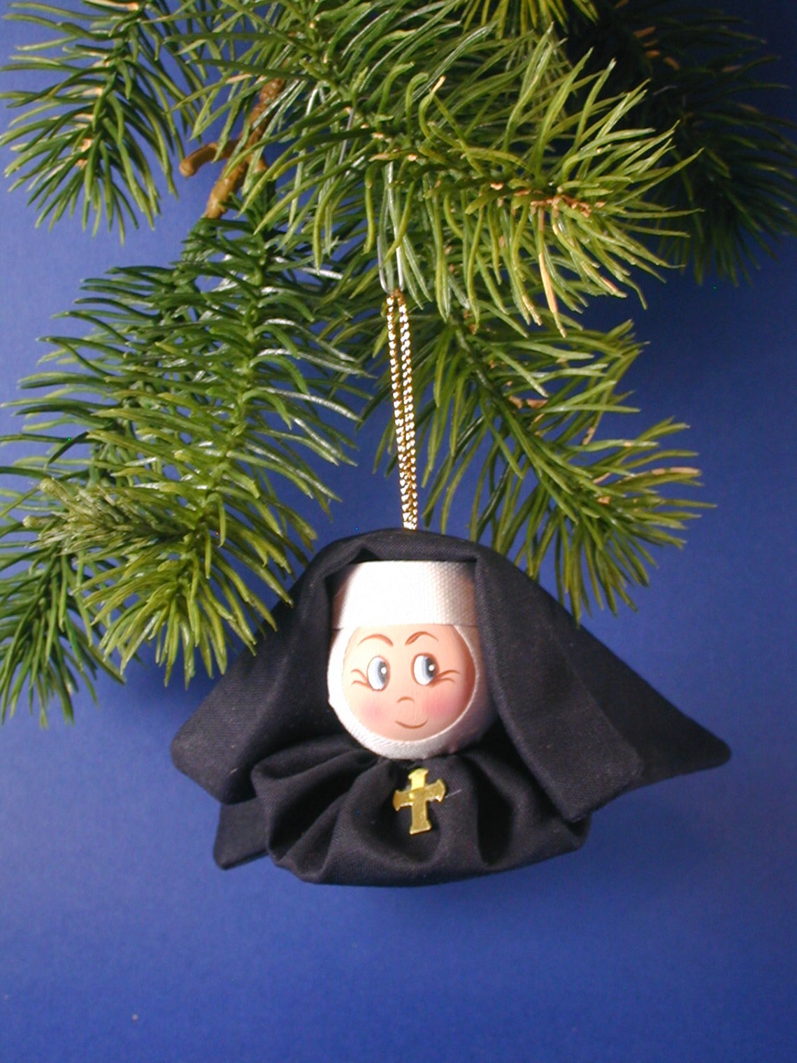 Nun Ornament/nun Wooden Head Bead Ornament/nun With Black - Etsy
