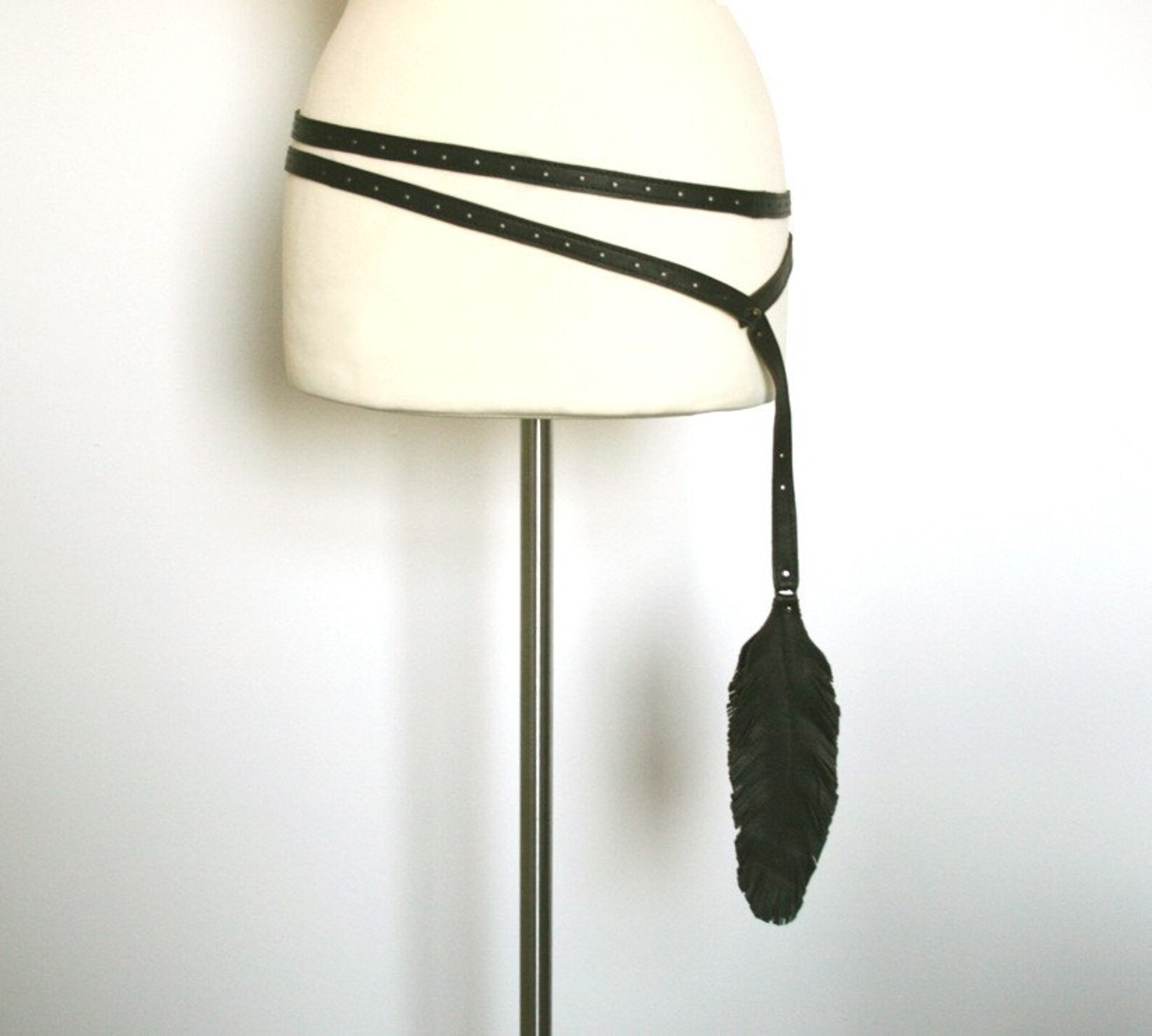 Double Wrap Leather Belt With Hanging Feather - DARK BROWN - Etsy