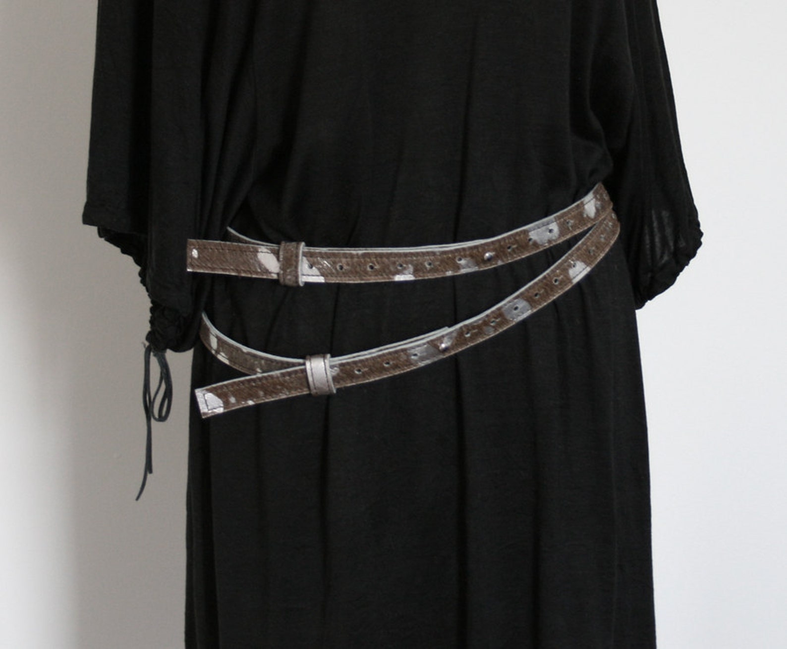 Skinny Double Leather Belt Cow Hide, Silver Animal Print - Etsy