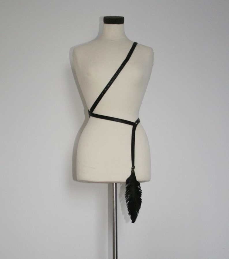 Double Wrap Leather Belt With Hanging Feather - DARK BROWN - Etsy