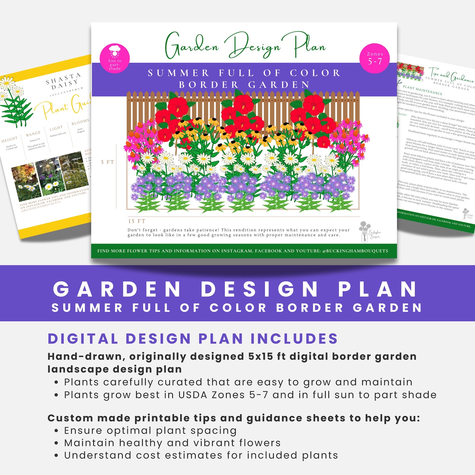 PREDESIGNED BORDER Landscape Plan: Summer Full of Color Border Garden ...