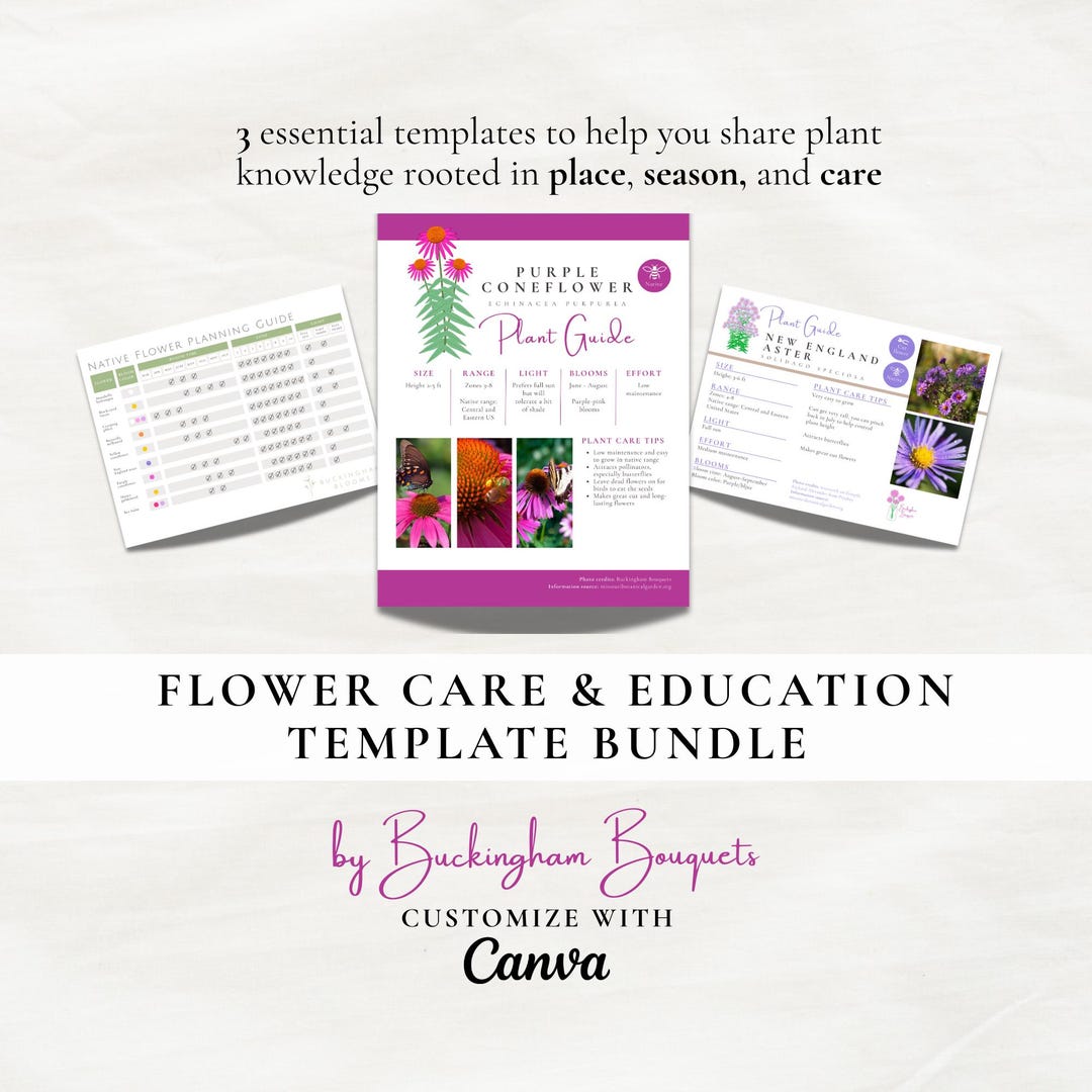 Editable Flower Care Education Template Bundle | Botanical Info Sheets ...