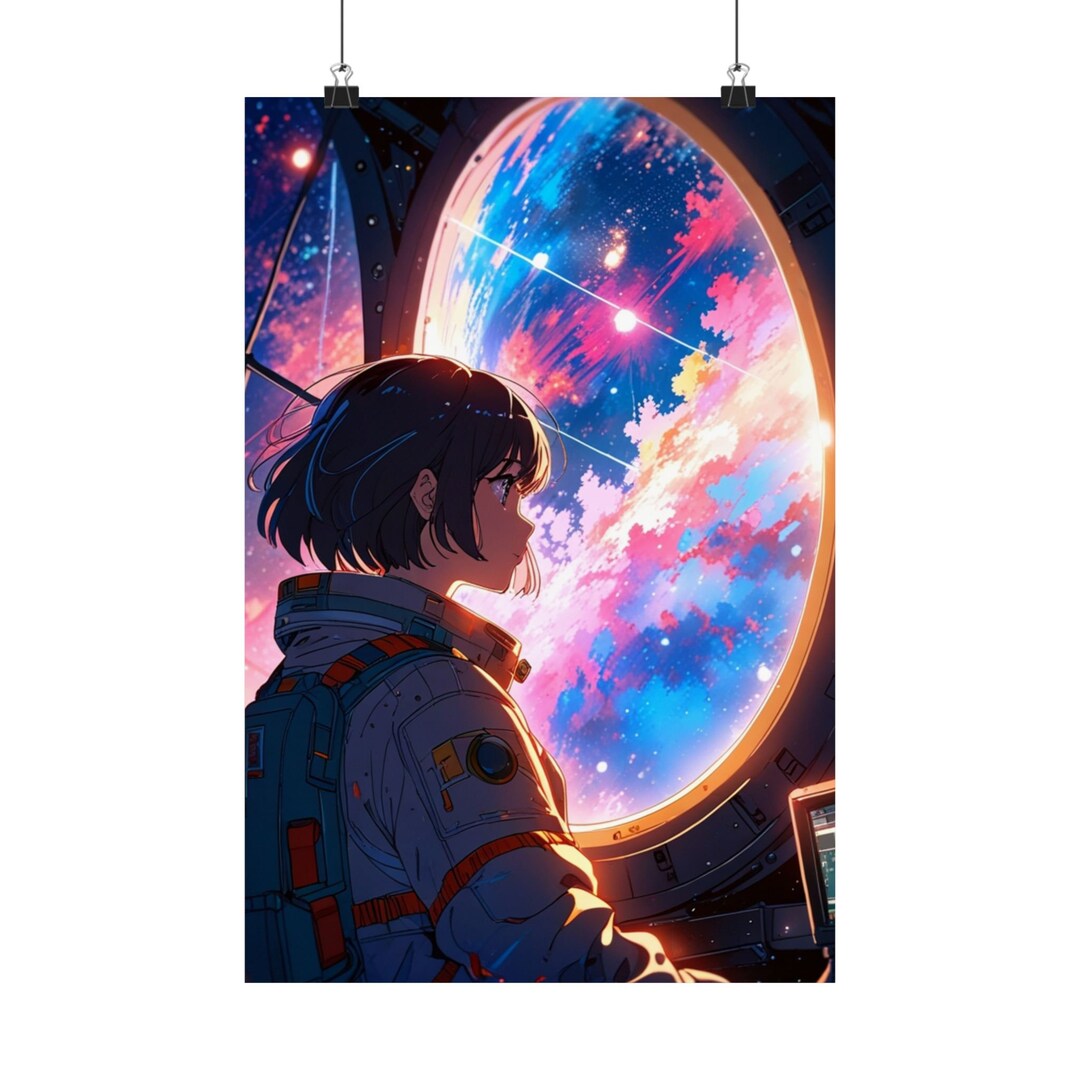 Poster Anime Style Si-fi Space Fairing Astronaut Girl Art, Swirling ...