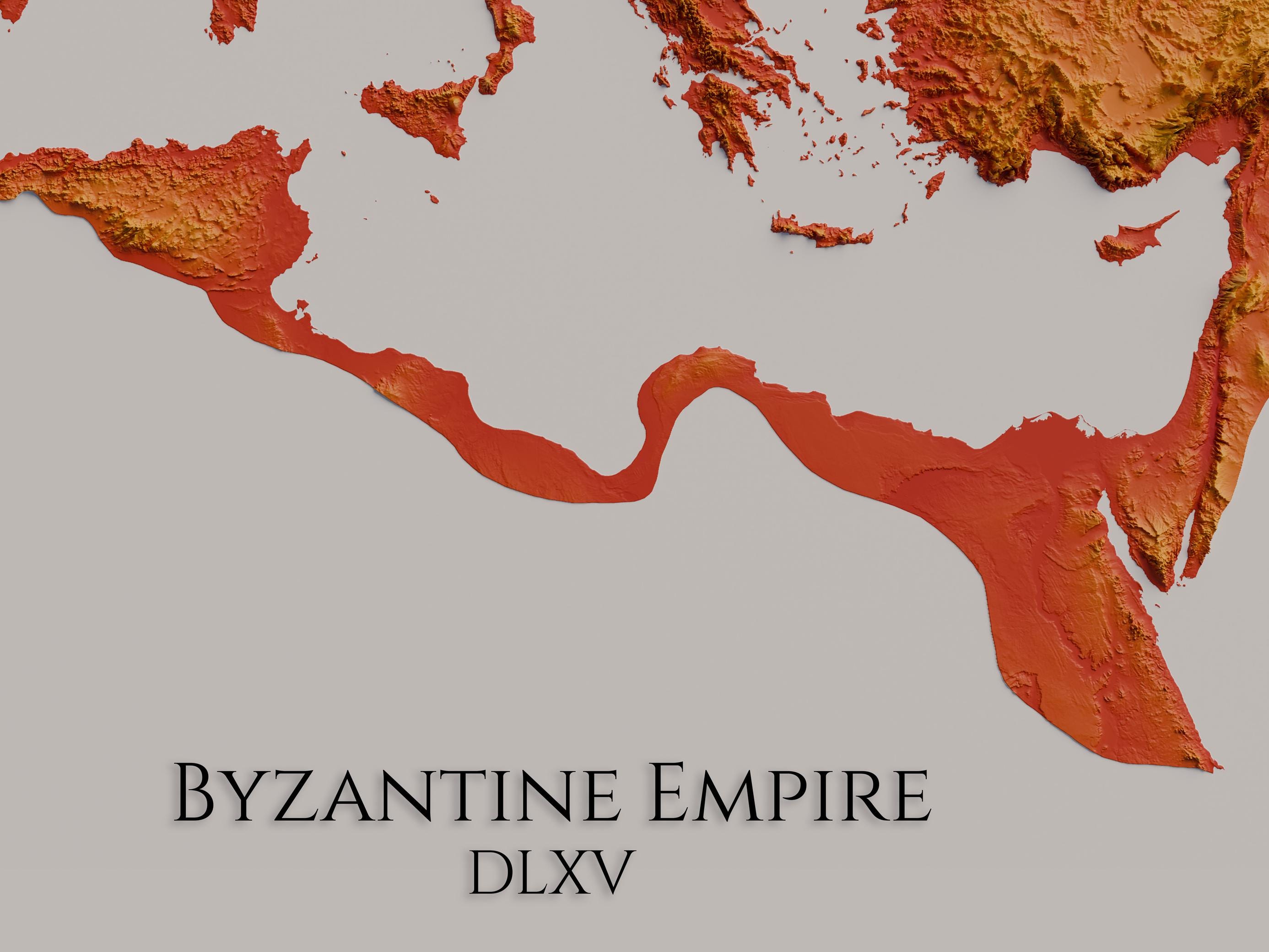 2D Printable Shaded Relief Byzantine Empire Poster | Historical Eastern ...