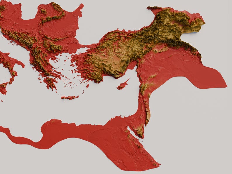 2D Printable Shaded Relief Roman Empire Poster | Historical Roman ...