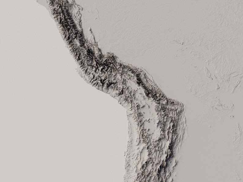 2D Printable Shaded Relief Andes Mountains Map Poster | the Andes ...
