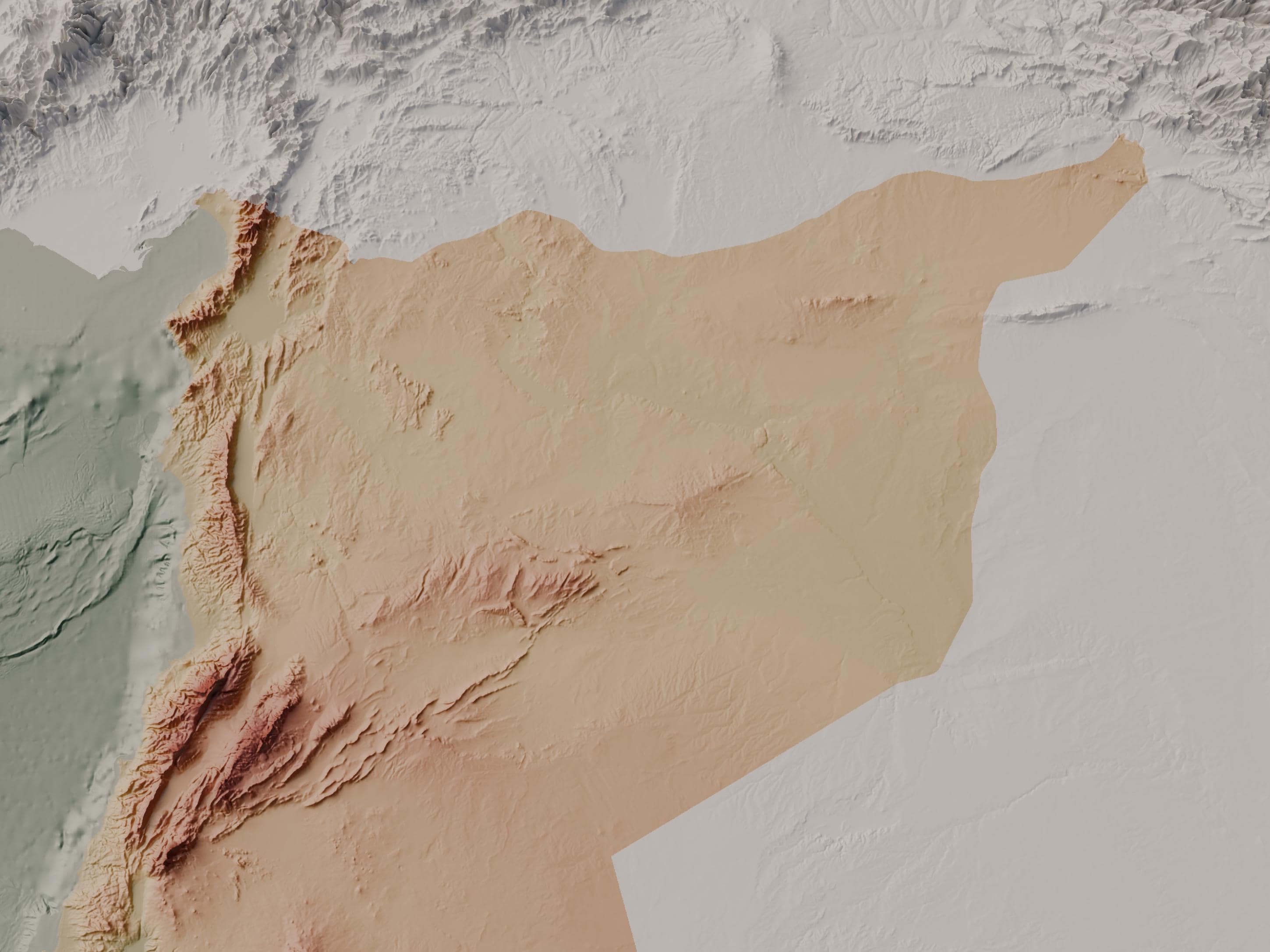 2D Printable Shaded Relief Levant Map Poster Levant Middle East ...