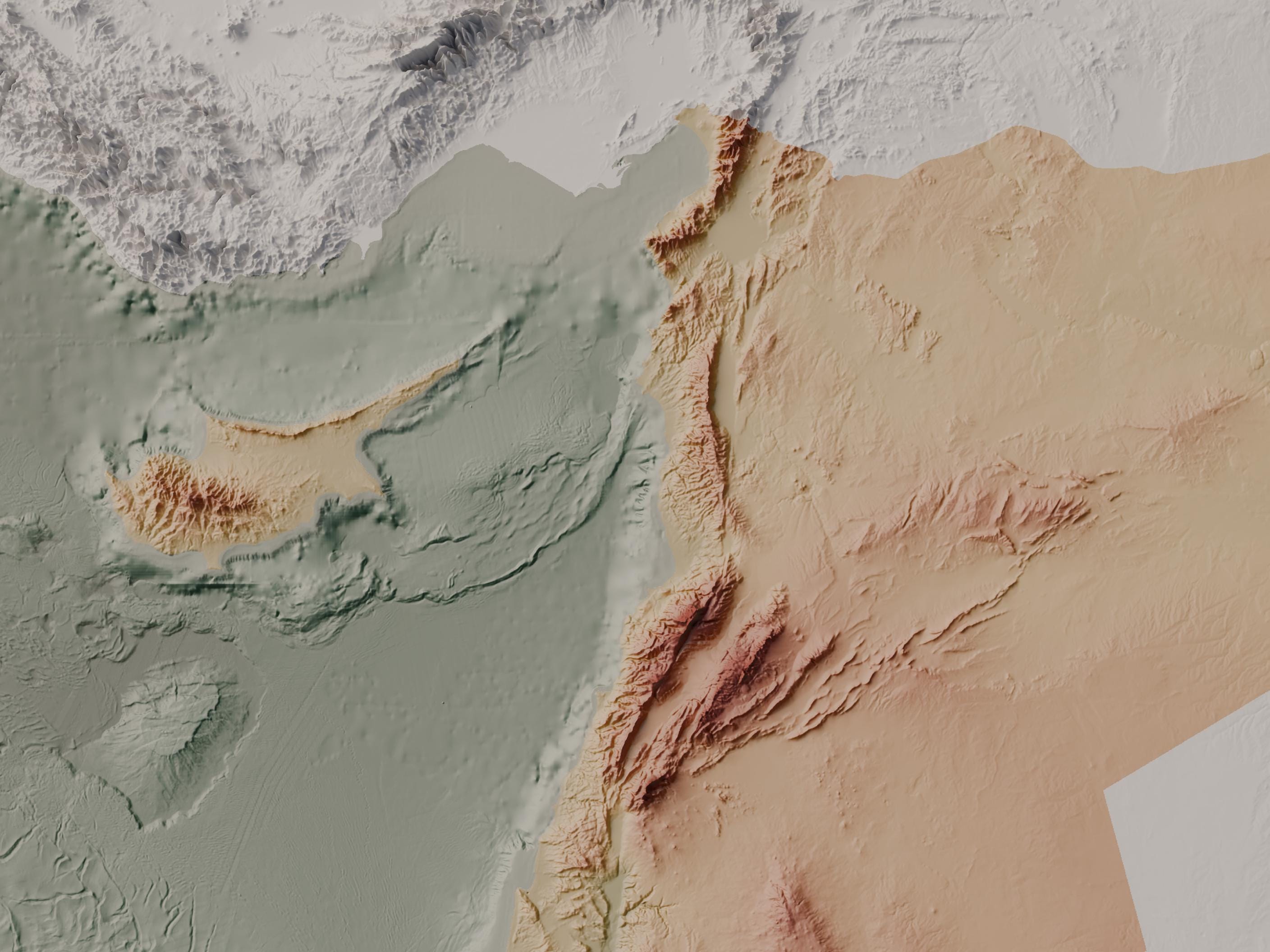 2D Printable Shaded Relief Levant Map Poster | Levant Middle East ...