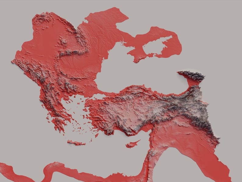 2D Printable Shaded Relief Ottoman Empire Poster | Historical Ottoman ...