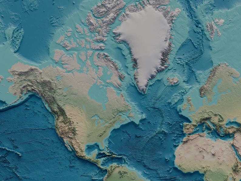 2D Printable Shaded Relief World Map Poster | World Elevation Map ...