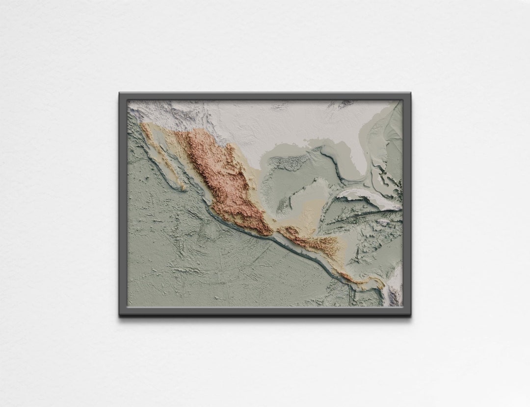 2D Printable Shaded Relief Mexico and Central America Map Poster ...