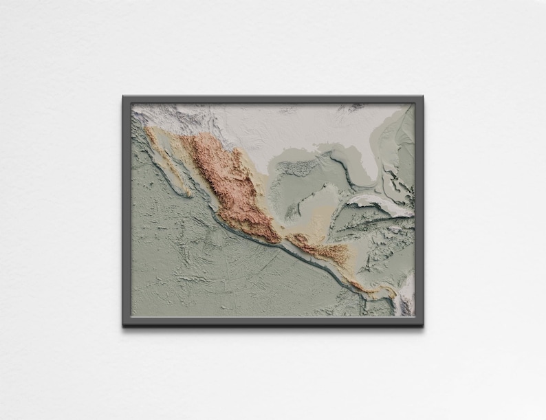 2D Printable Shaded Relief Mexico and Central America Map Poster ...