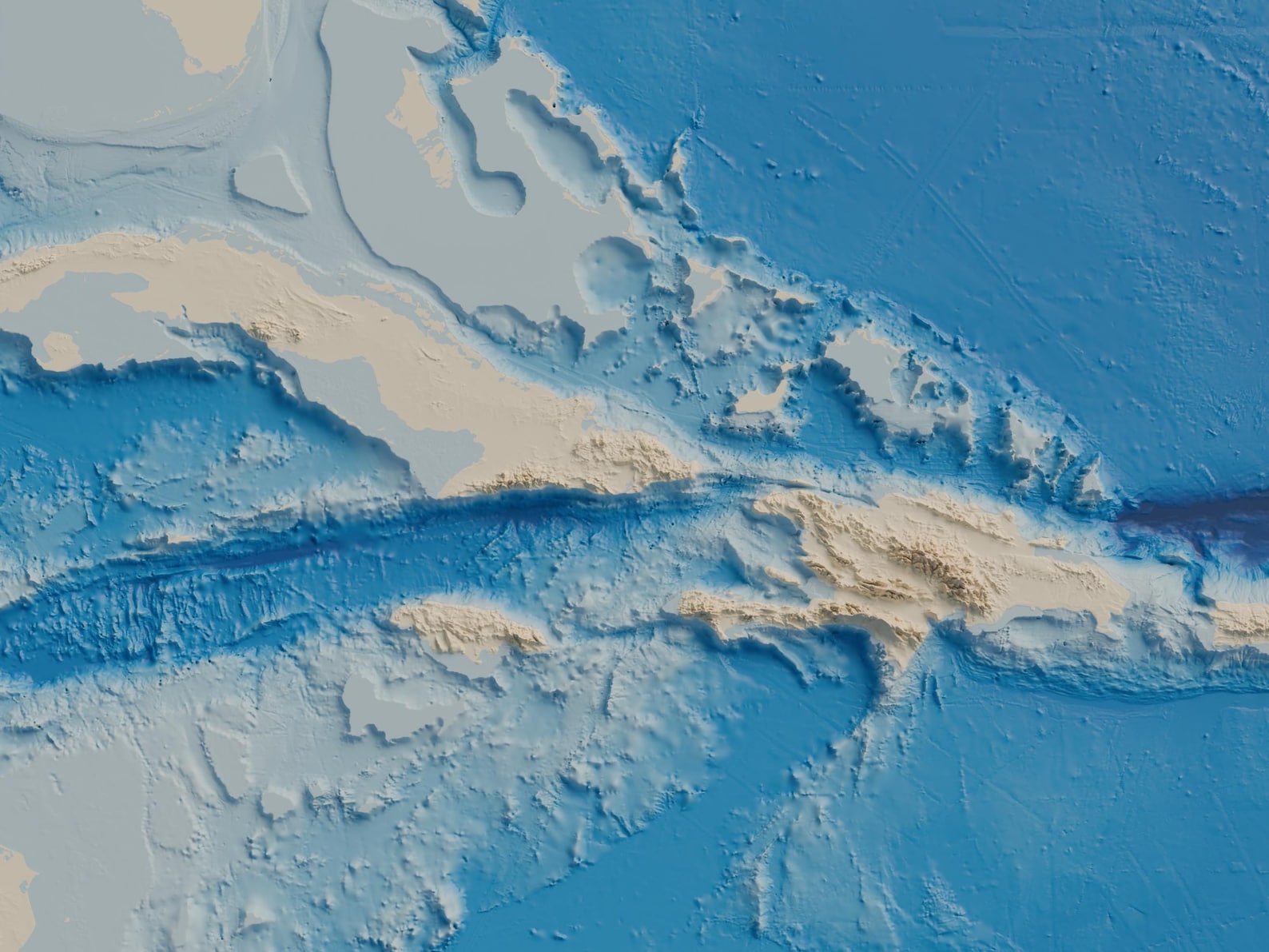 2D Printable Shaded Relief Caribbean Sea Map Poster | Caribbean Sea ...