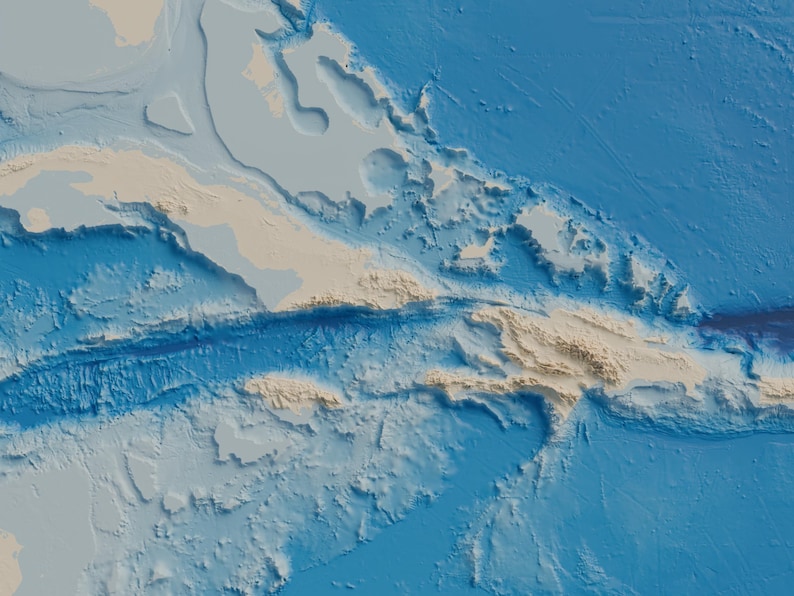 2D Printable Shaded Relief Caribbean Sea Map Poster | Caribbean Sea ...